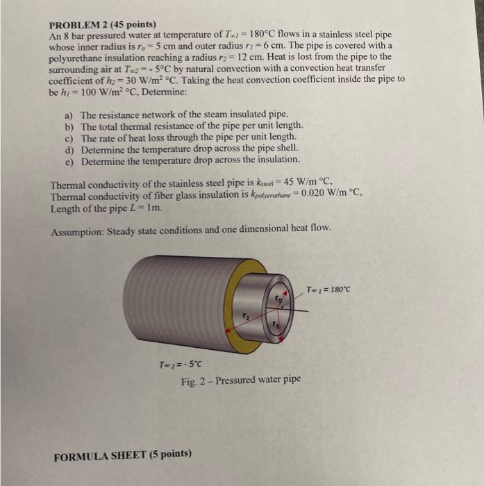 Solved PROBLEM 2 (45 points) An 8 bar pressured water at | Chegg.com