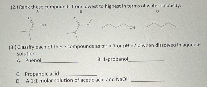 Solved (2.) Rank these compounds from lowest to highest in | Chegg.com