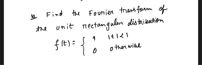 Solved b. Find the fourier thansform of the unit rectangular | Chegg.com