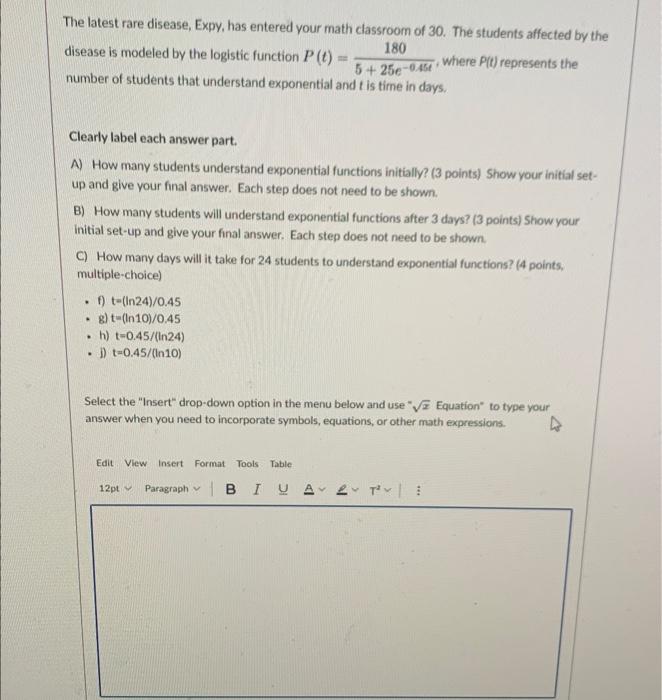 Solved The latest rare disease, Expy, has entered your math | Chegg.com