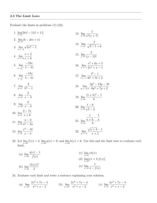 Solved Evaluate the limits in problems (1)-(22). 1. | Chegg.com