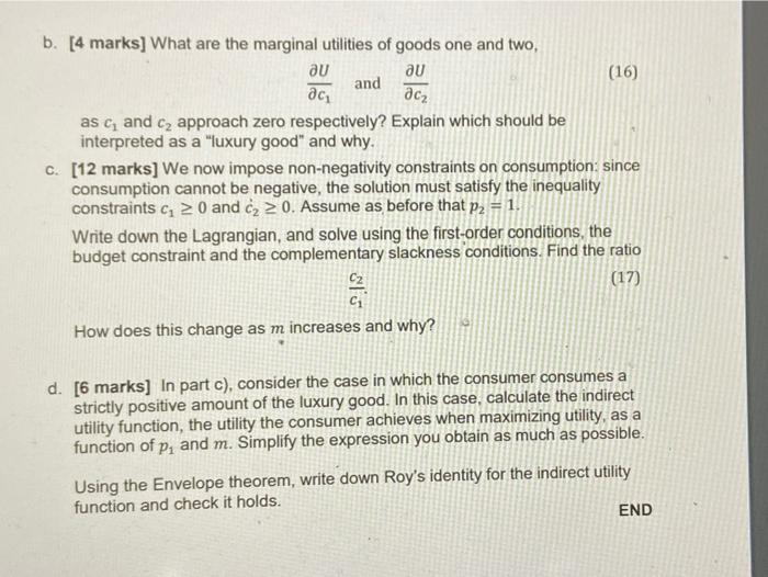 Solved Utility Maximisation and Non-negativity Constraints. | Chegg.com