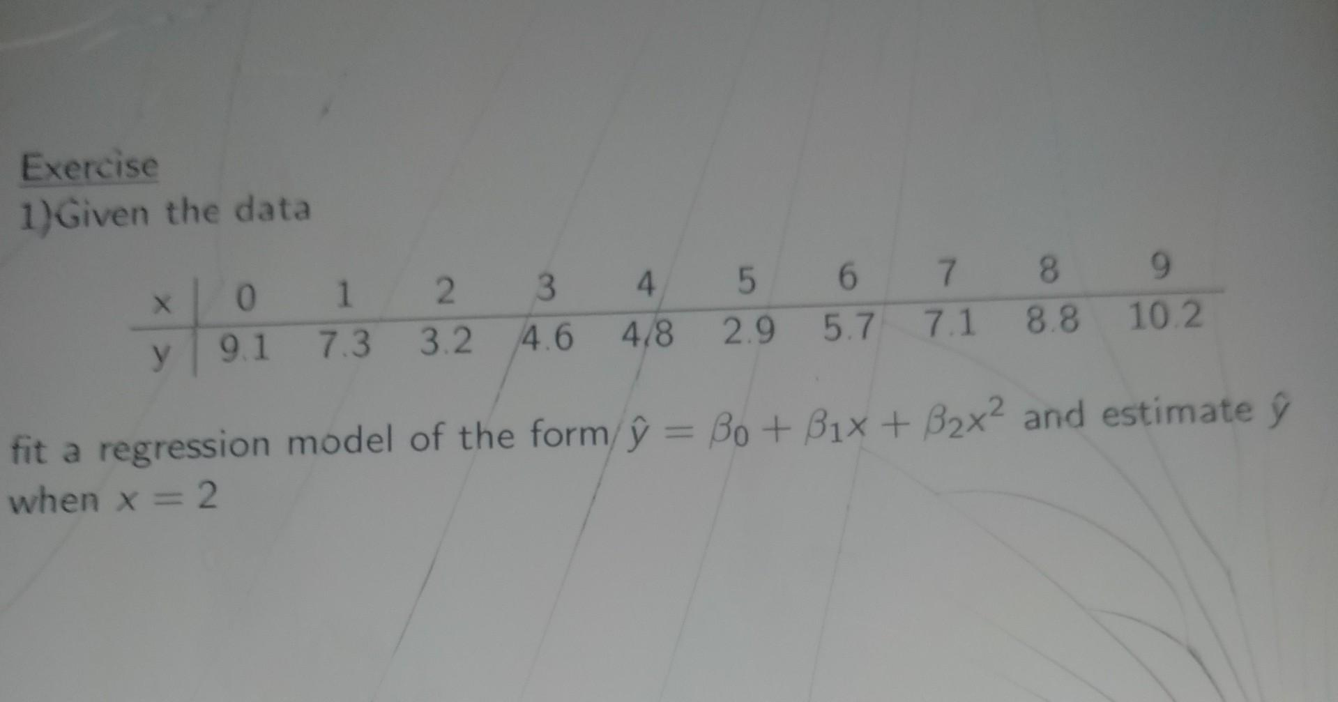 Solved Exercise 1)Given the data fit a regression model of | Chegg.com