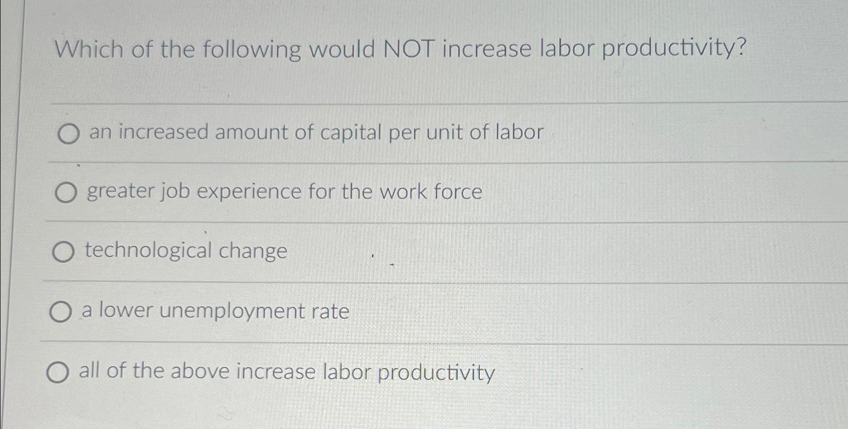 Solved Which of the following would NOT increase labor | Chegg.com