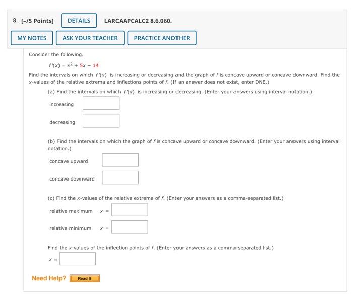 Solved 8. (-/5 Points] DETAILS LARCAAPCALC2 8.6.060. MY | Chegg.com