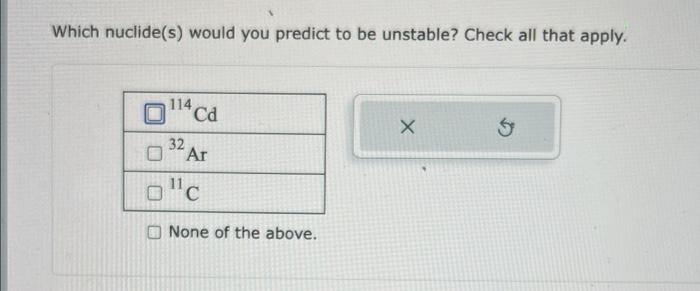 Solved Which nuclide(s) would you predict to be unstable? | Chegg.com