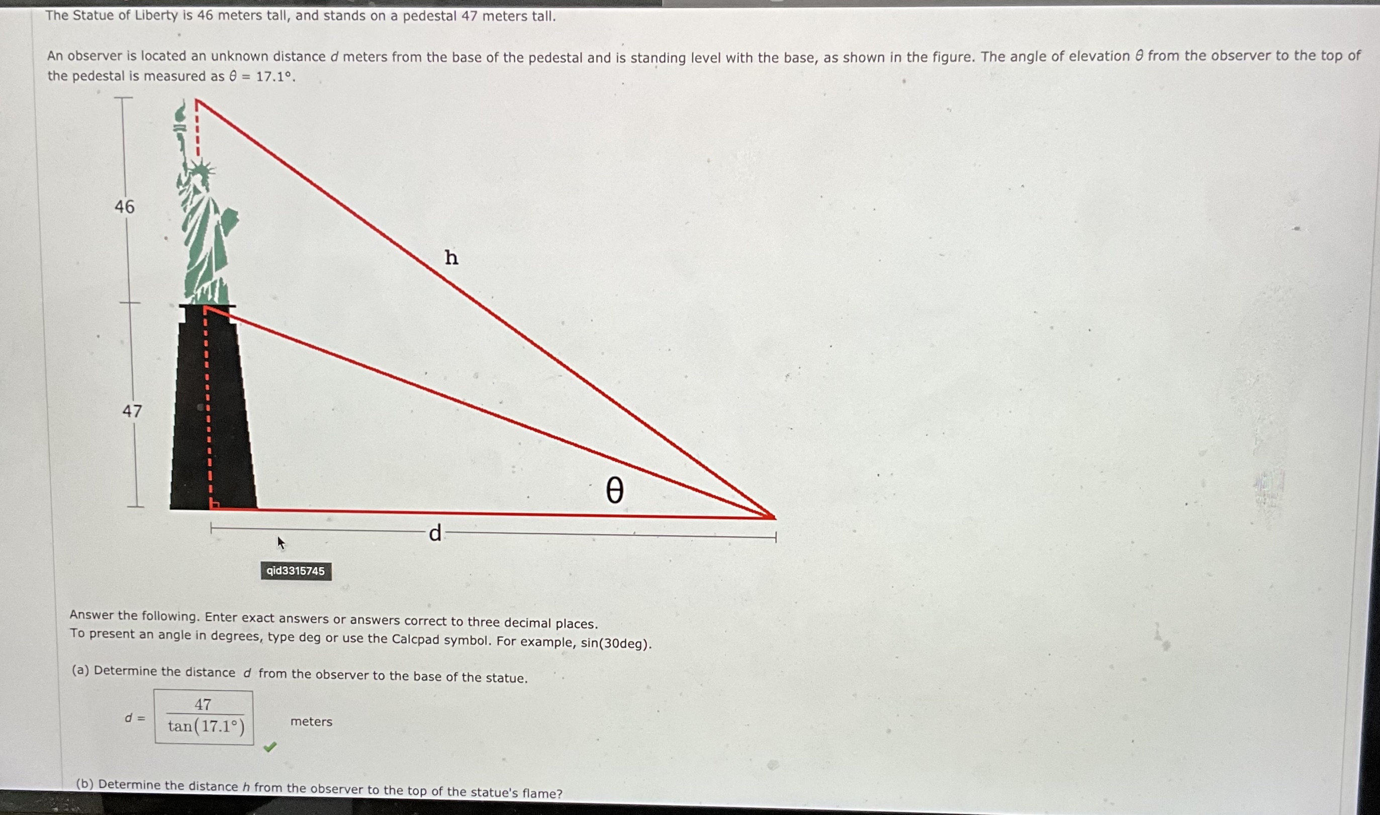 Solved The Statue of Liberty is 46 ﻿meters tall, and stands | Chegg.com