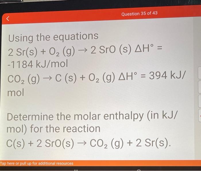 Solved Using the equations 2Sr(s)+O2( g)→2SrO (s) ΔH∘= −1184 | Chegg.com