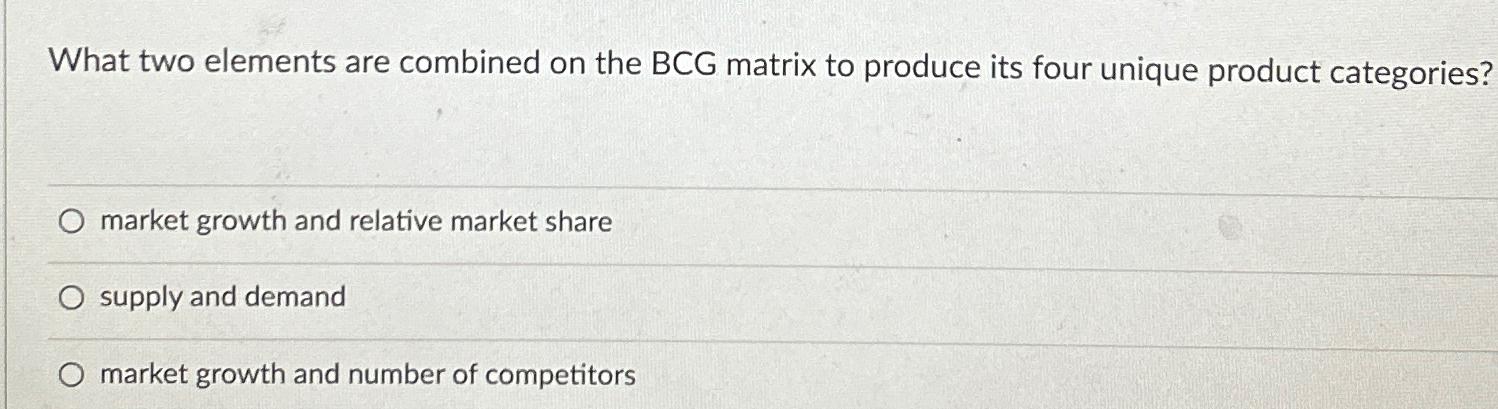 Solved What two elements are combined on the BCG matrix to | Chegg.com