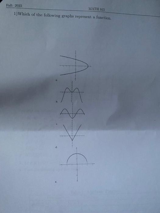 Solved 1) Which of the following graphs represent a | Chegg.com