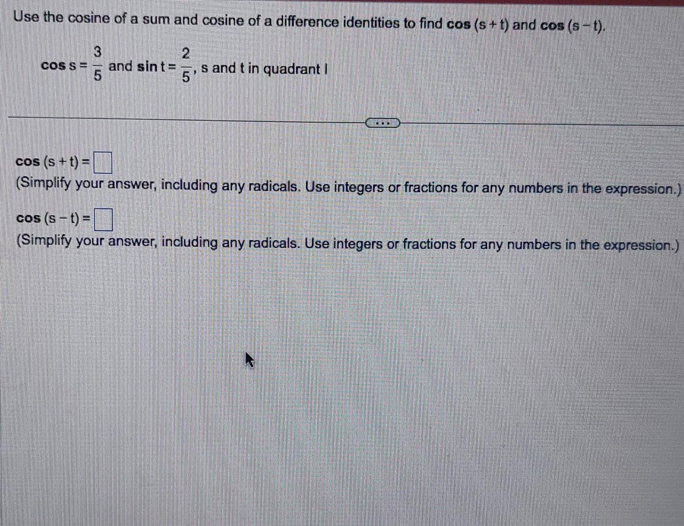 Solved Use the cosine of a sum and cosine of a difference | Chegg.com