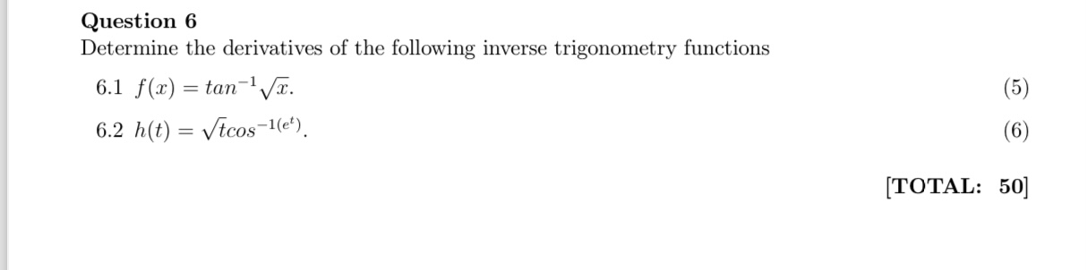 Solved Question 6Determine the derivatives of the following | Chegg.com