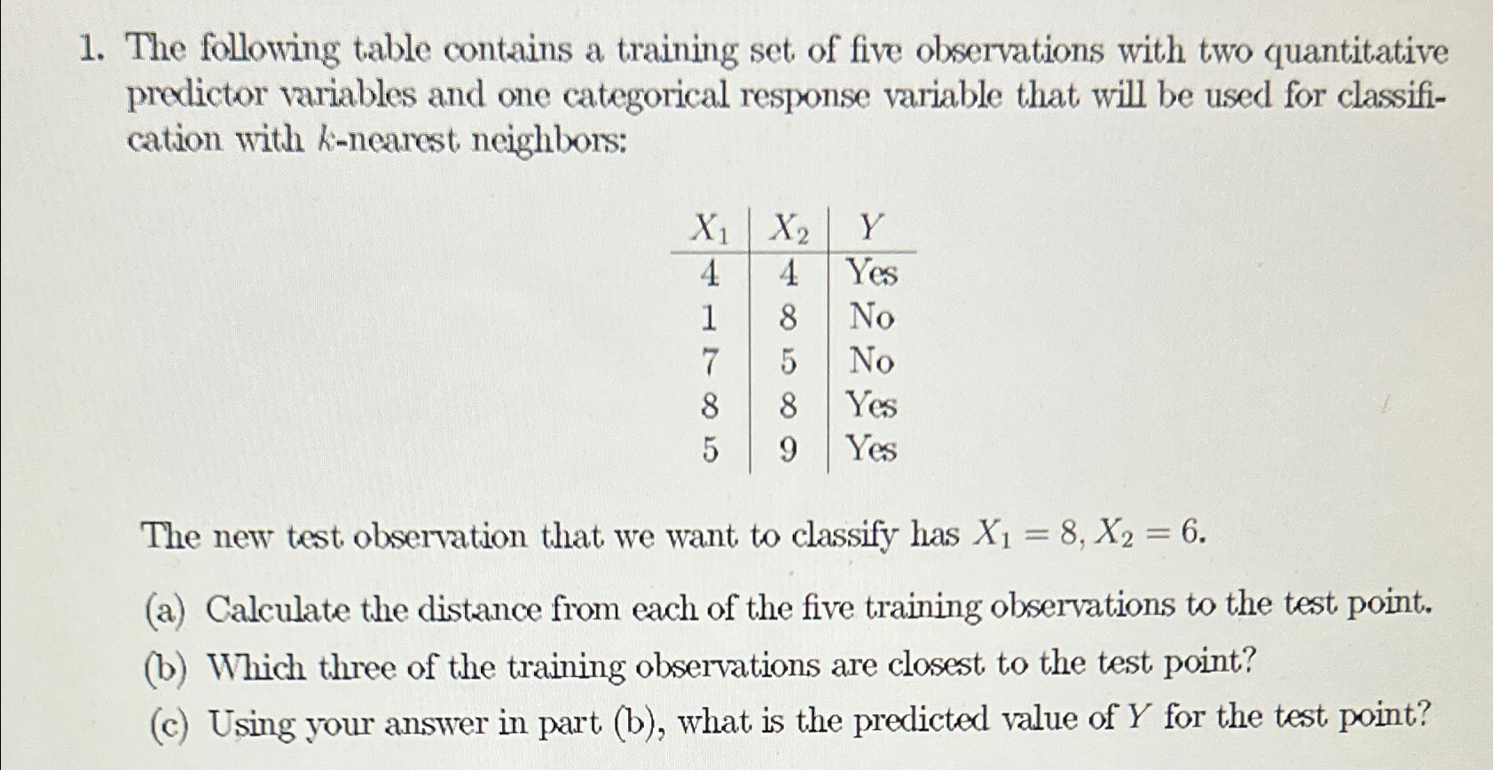 Solved Data miningThe following table contains a training | Chegg.com