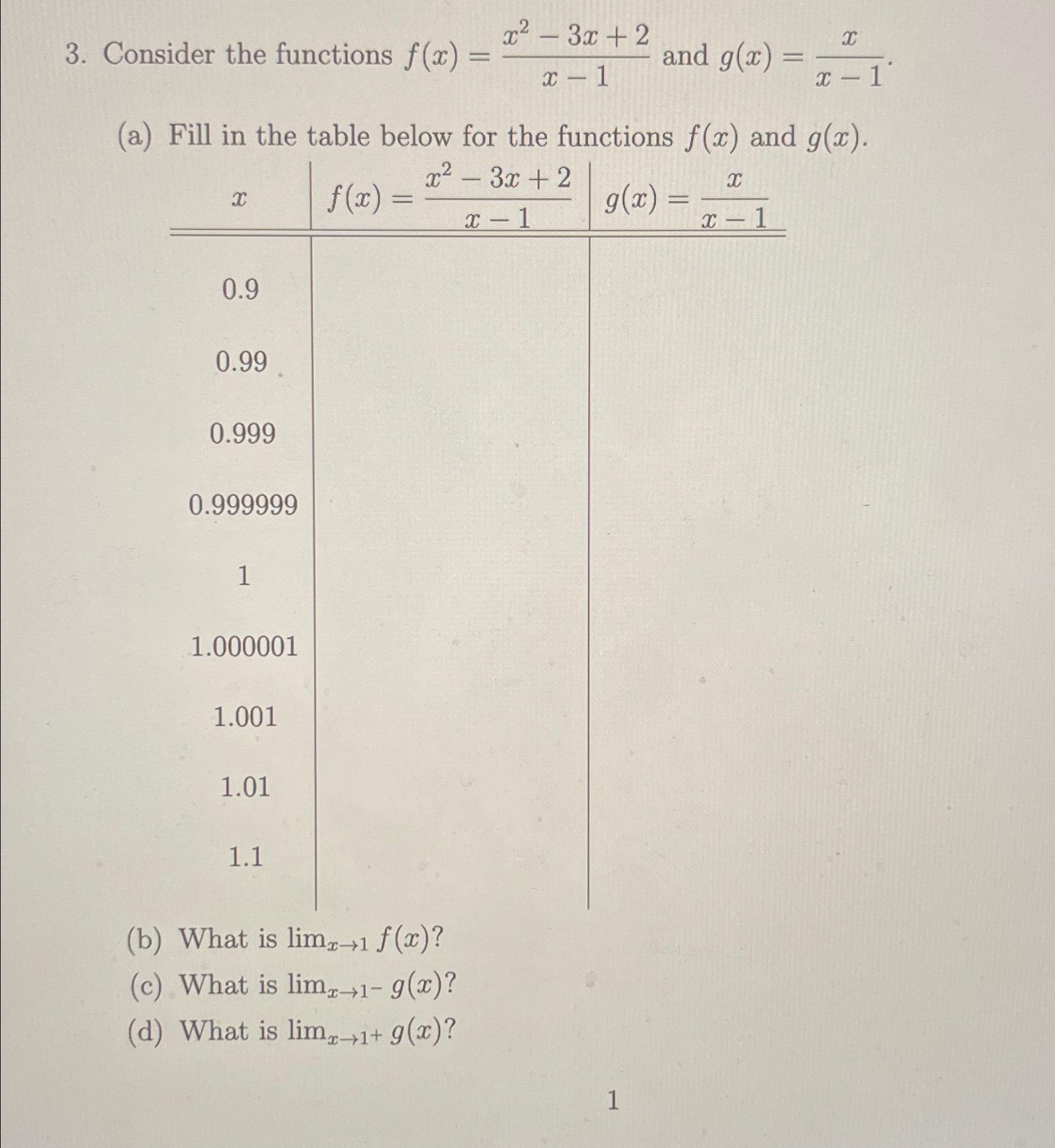 Solved Consider the functions f(x)=x2-3x+2x-1 ﻿and | Chegg.com