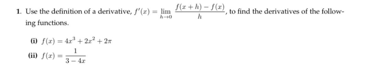 Solved Use the definition of a derivative, | Chegg.com