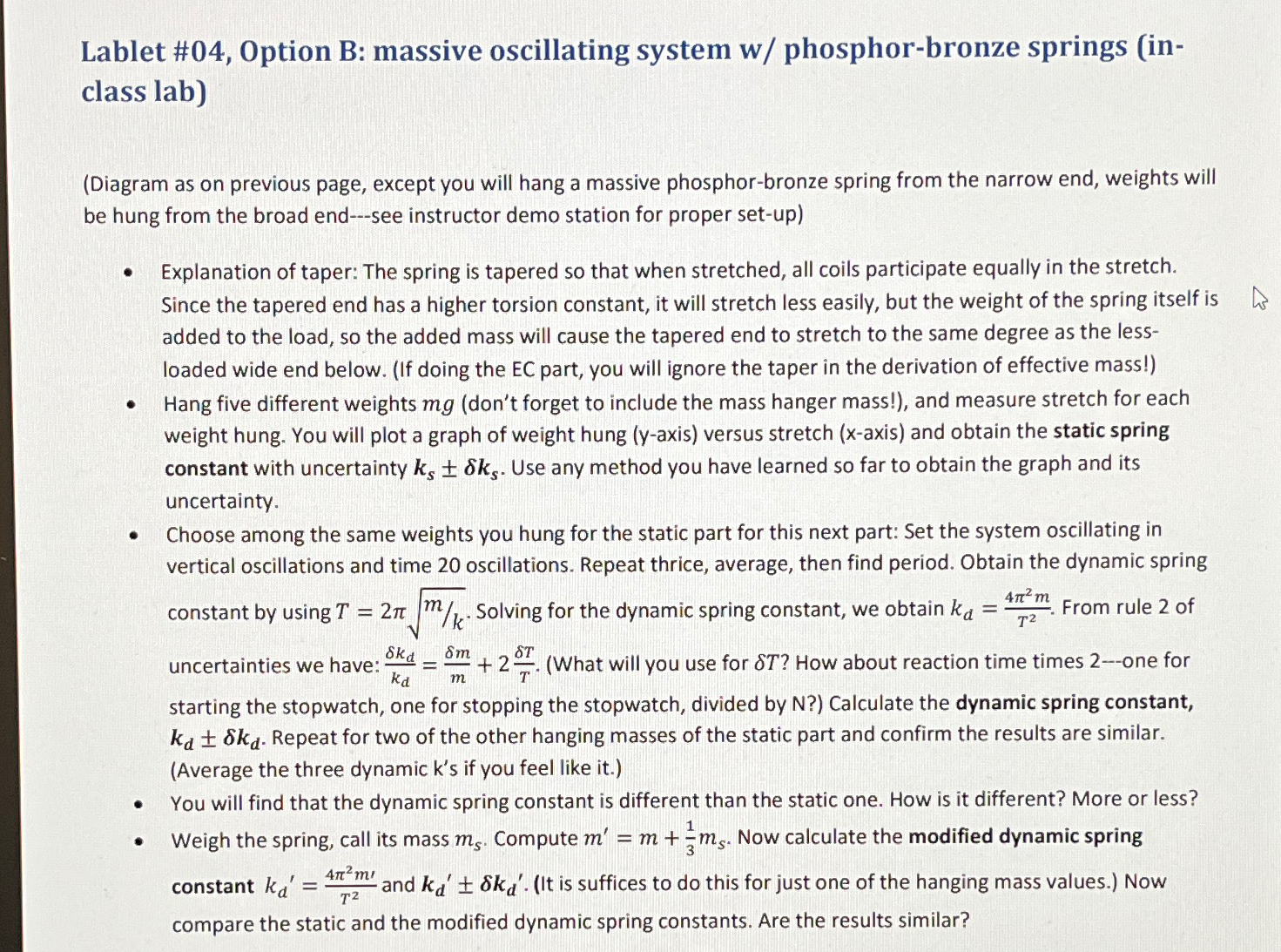 Solved Lablet #04, ﻿Option B: massive oscillating system w/ | Chegg.com