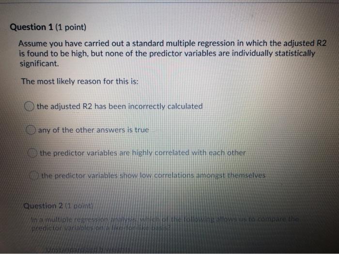 Solved Question 1 (1 point) Assume you have carried out a | Chegg.com