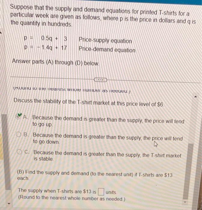 Solved Suppose that the supply and demand equations for | Chegg.com