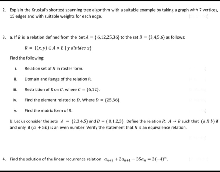 Solved 2 Explain The Kruskal S Shortest Spanning Tree