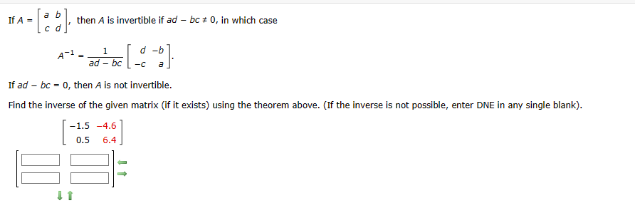 Solved If A=[abcd], ﻿then A ﻿is invertible if ad-bc≠0, ﻿in | Chegg.com