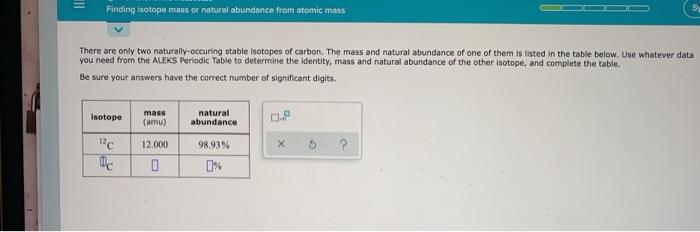 Solved Finding isotope mass or natural abundance from atomic | Chegg.com