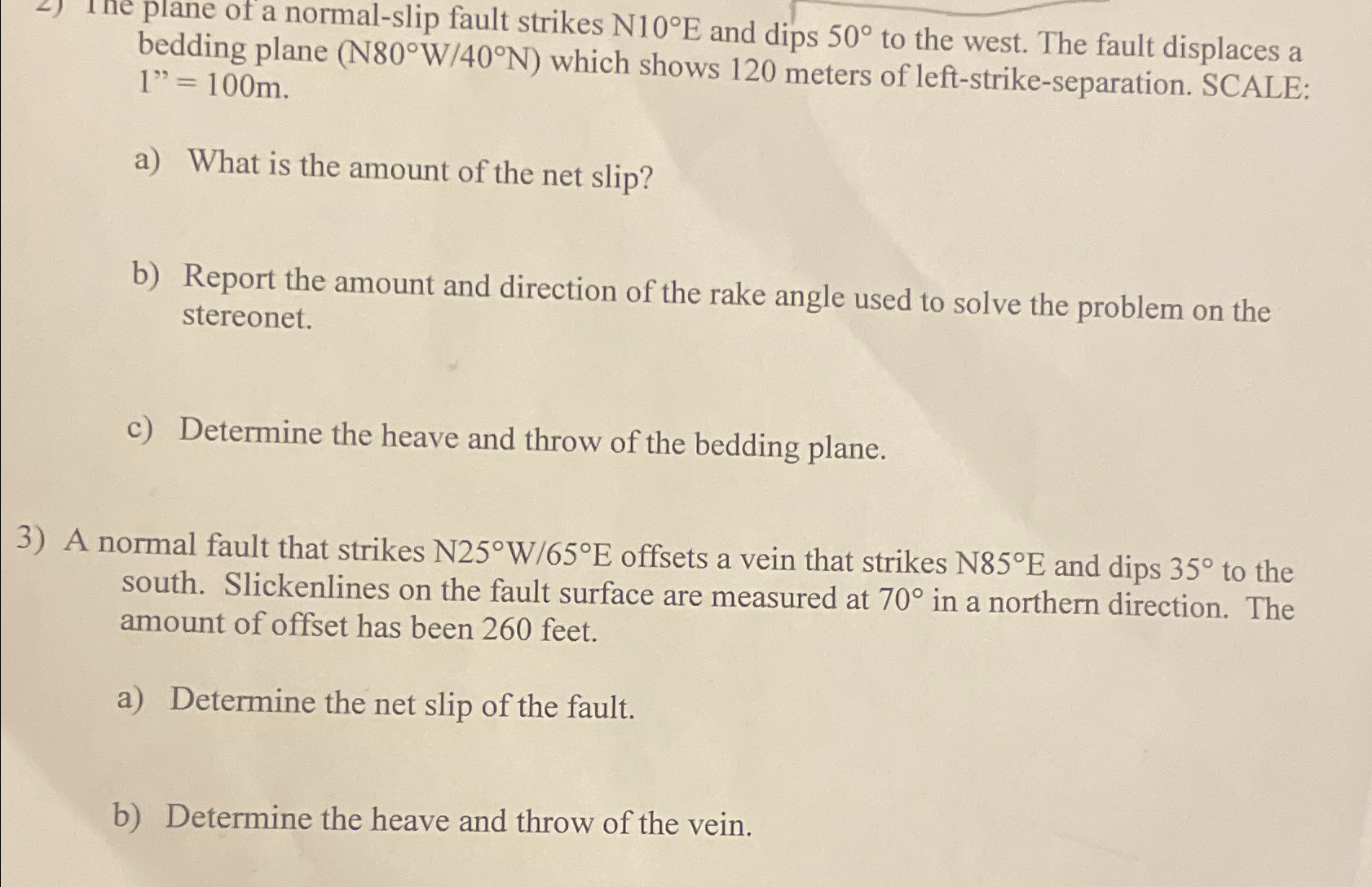 Solved plane of a normal-slip fault strikes N10°E ﻿and dips | Chegg.com