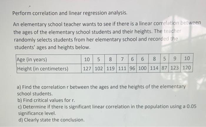 Solved Perform correlation and linear regression analysis. | Chegg.com