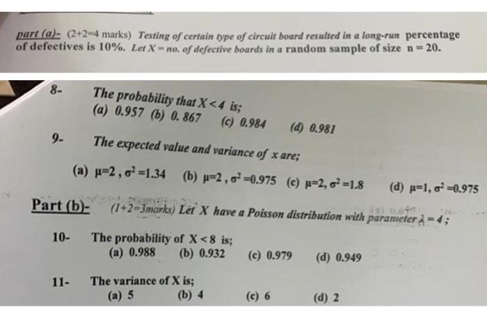 Solved part (a)=(2+2=4 marks) Testing of certain type of | Chegg.com
