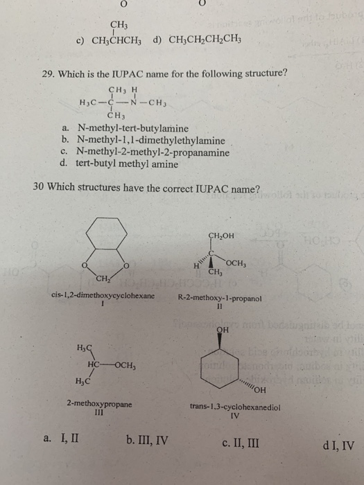 Solved CH3 c) CH3CHCH; d) CH3CH2CH2CH3 29. Which is the | Chegg.com