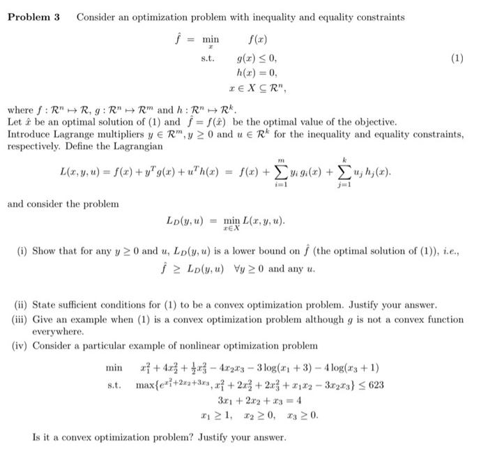 Problem 3 Consider an optimization problem with | Chegg.com
