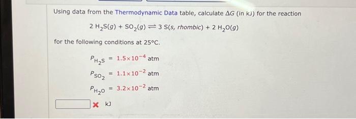 Solved Using data from the Thermodynamic Data table, | Chegg.com