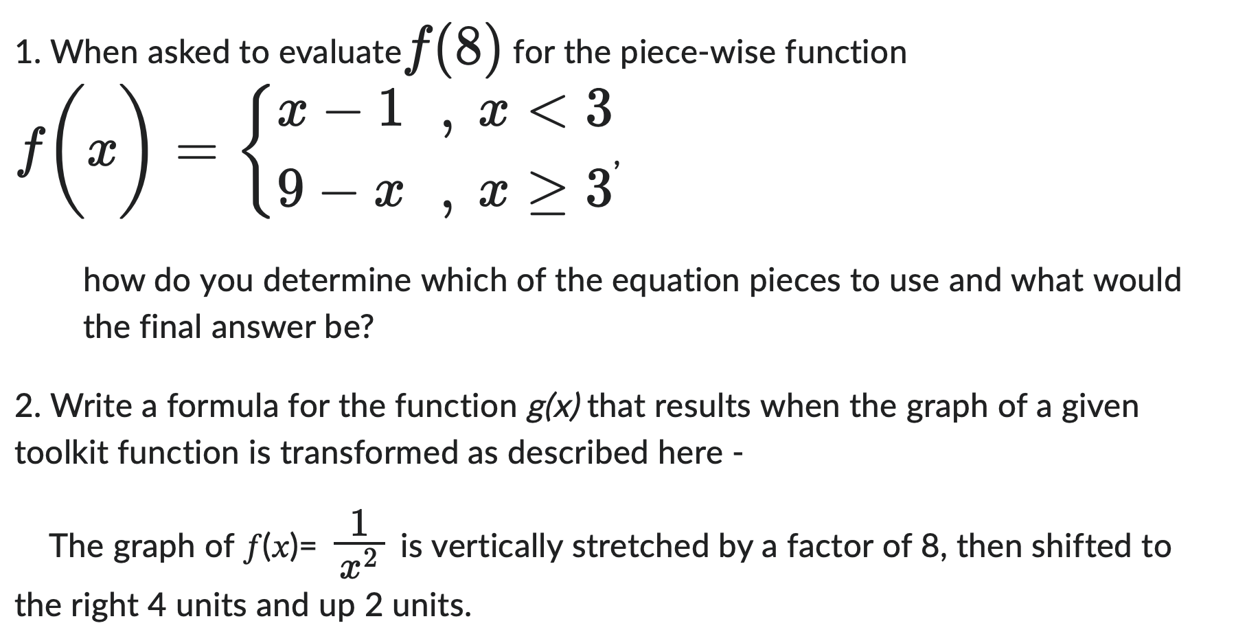 Solved 1. ﻿When asked to evaluate for the piece-wise | Chegg.com