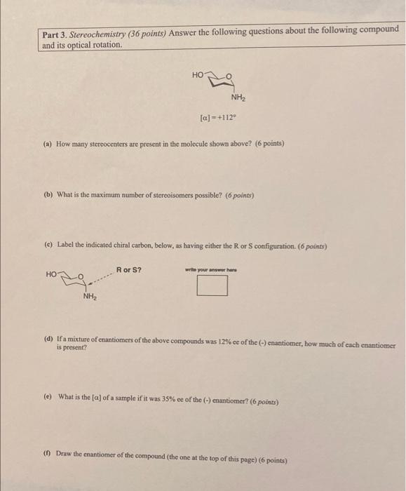 Solved Part 3. Stereochemistry (36 points) Answer the | Chegg.com