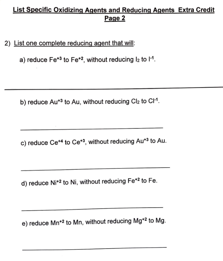 Solved List Specific Oxidizing Agents and Reducing Agents | Chegg.com