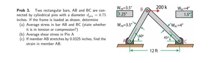 Solved Prob 3. Two rectangular bars, AB and BC are connected | Chegg.com