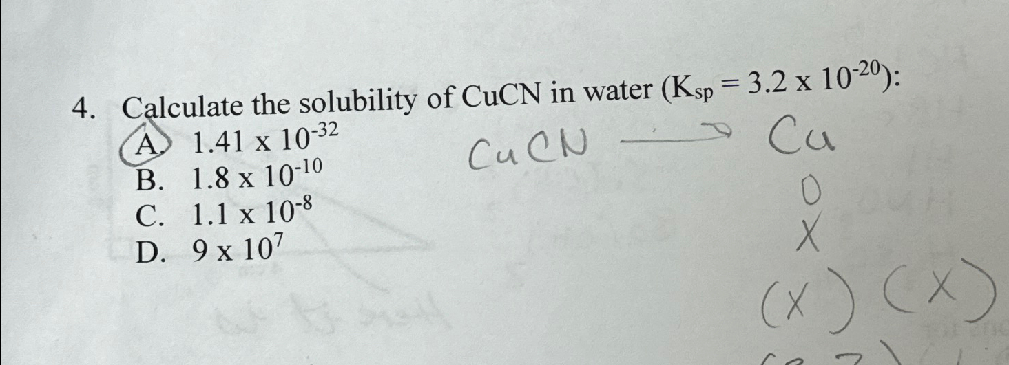 Solved Calculate the solubility of CuCN in water | Chegg.com
