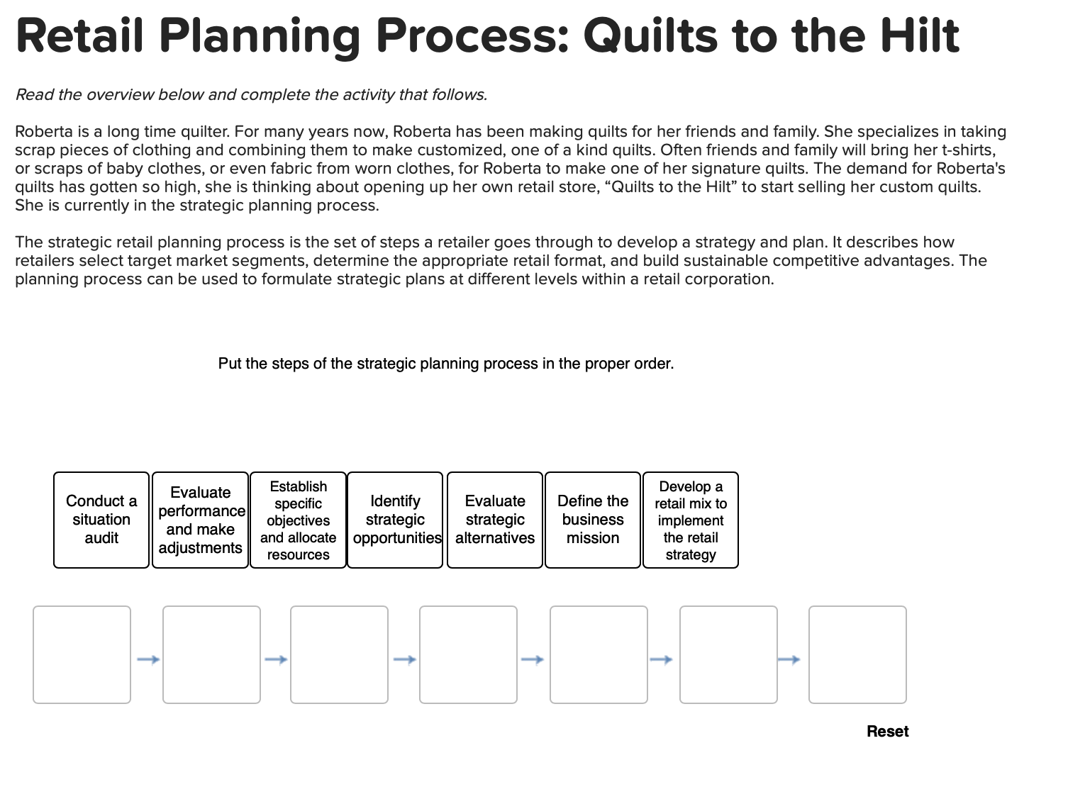 Solved Retail Planning Process: Quilts to the HiltRead the | Chegg.com