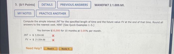 Solved Compute the simple interest INT for the specified | Chegg.com