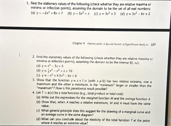 Solved 1. Find the stationary values of the following (check | Chegg.com