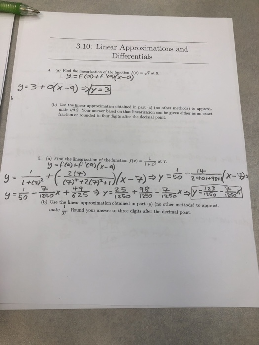 Solved 3 10 Linear Approximations And Differentials A