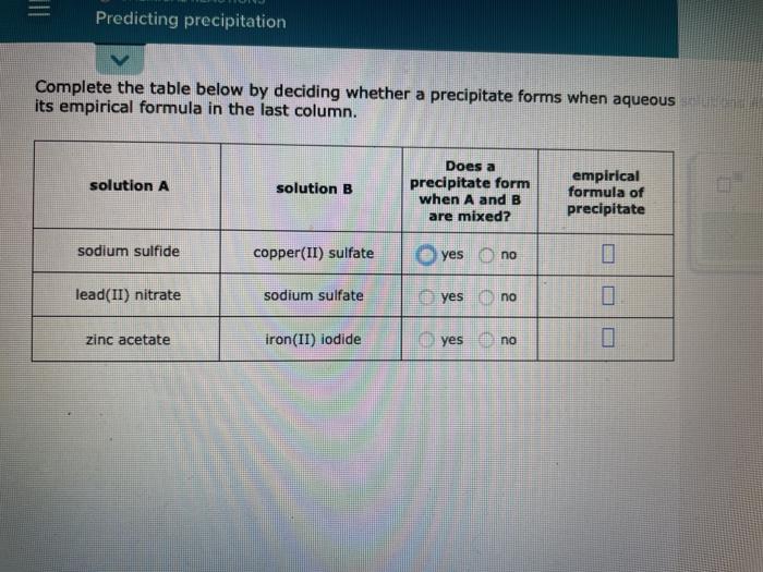 Solved Predicting precipitation Complete the table below by | Chegg.com