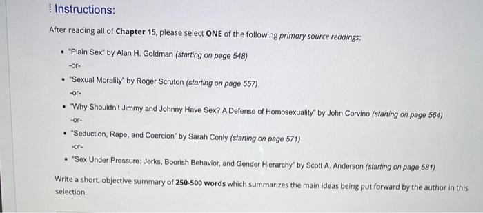 Solved Instructions: After reading all of Chapter 15, please | Chegg.com