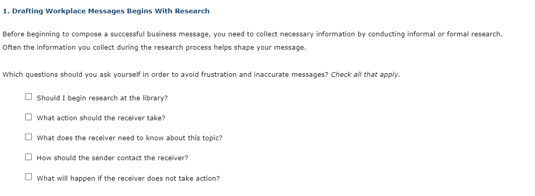 Solved Drafting Workplace Messages Begins With | Chegg.com