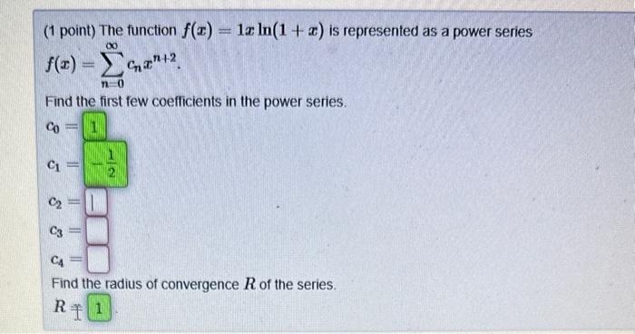 Solved (1 point) The function f(x)=1xln(1+x) is represented | Chegg.com