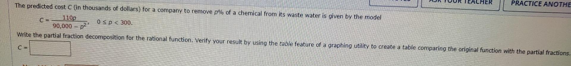 Solved PRACTICE ANOTHE The predicted cost C (in thousands of | Chegg.com