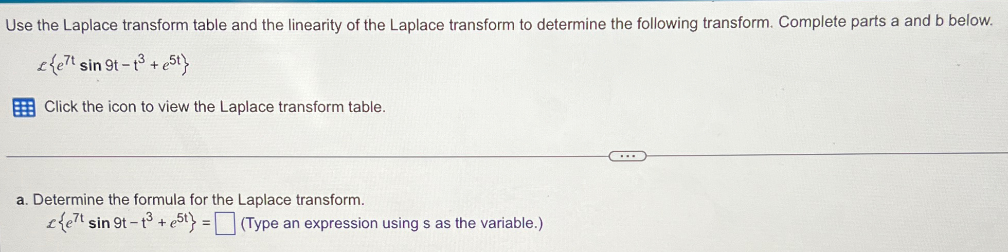 Solved Use the Laplace transform table and the linearity of | Chegg.com