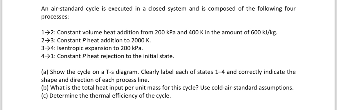 Solved An air-standard cycle is executed in a closed system | Chegg.com