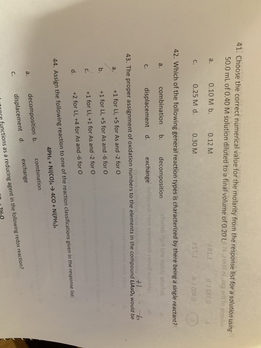 Solved 41. Choose the correct numerical value for the | Chegg.com