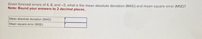 Solved Given forecast errors of 4,8 , and -3 , what is the | Chegg.com