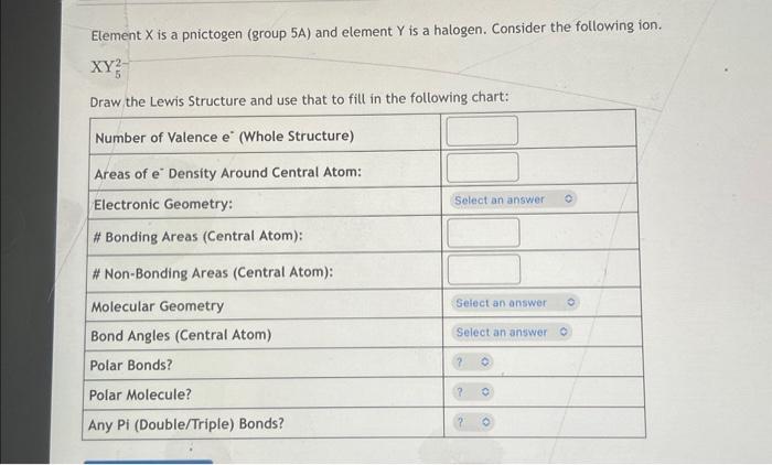 Solved Element X is a pnictogen (group 5A ) and element Y is | Chegg.com